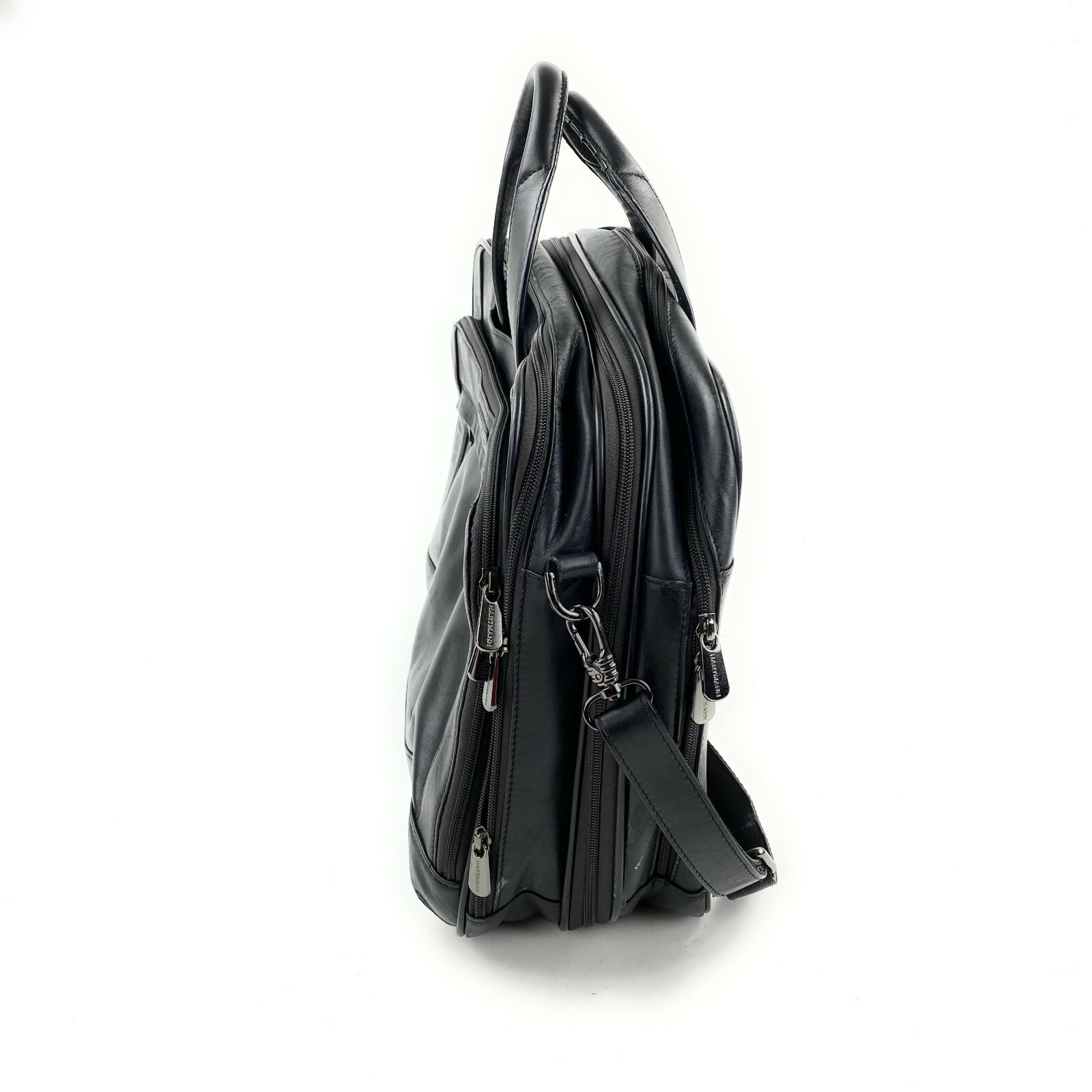 Hartmann Black Leather Aviator Expandable Zipper Briefcase Laptop Bag ...