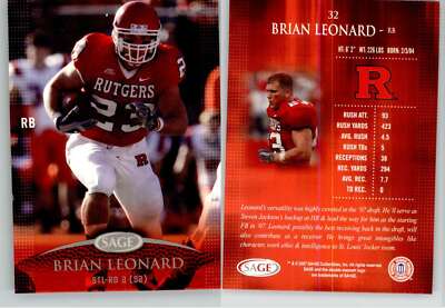Brian Leonard 2007 SAGE #32 Rutgers Rams RC Rookie | eBay