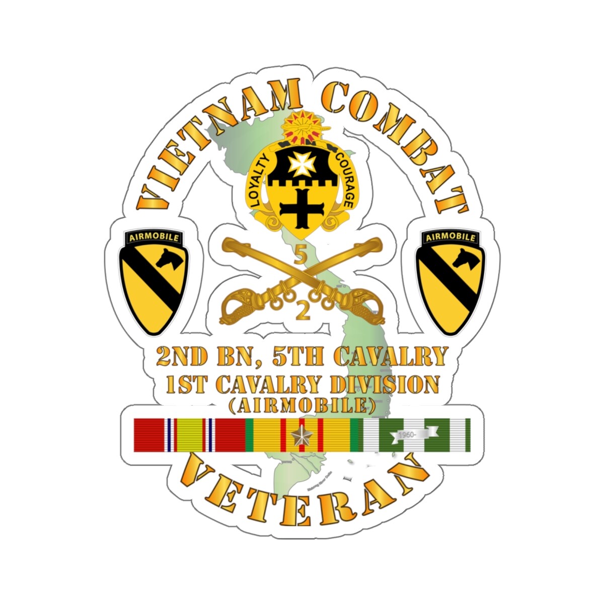 Kiss-Cut Stickers - Vietnam Combat Cavalry Veteran w 2nd Bn 5th Cav DUI ...