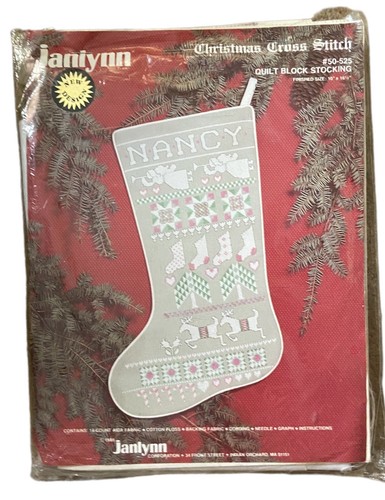 Janlynn Christmas Cross Stitch Kit Quilt Block Stocking RARE from 1988 ...