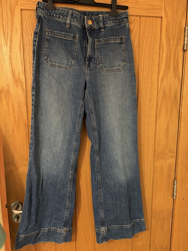River Island Blue High Waisted Wide Leg Jeans Size 10S 28W x 30L | eBay UK