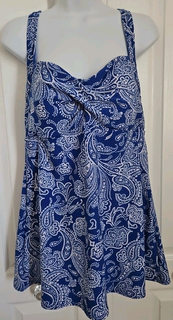 Gabar One Piece Swimsuit Swim Dress Blue Paisley Size 14 V-neck Wide ...