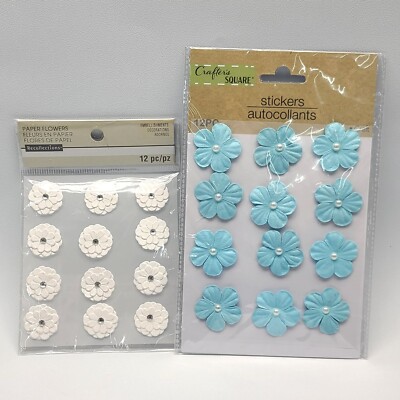 ⭐️ (2pk) Crafter's Square Paper Flowers Scrapbook Sticker Lot - White ...