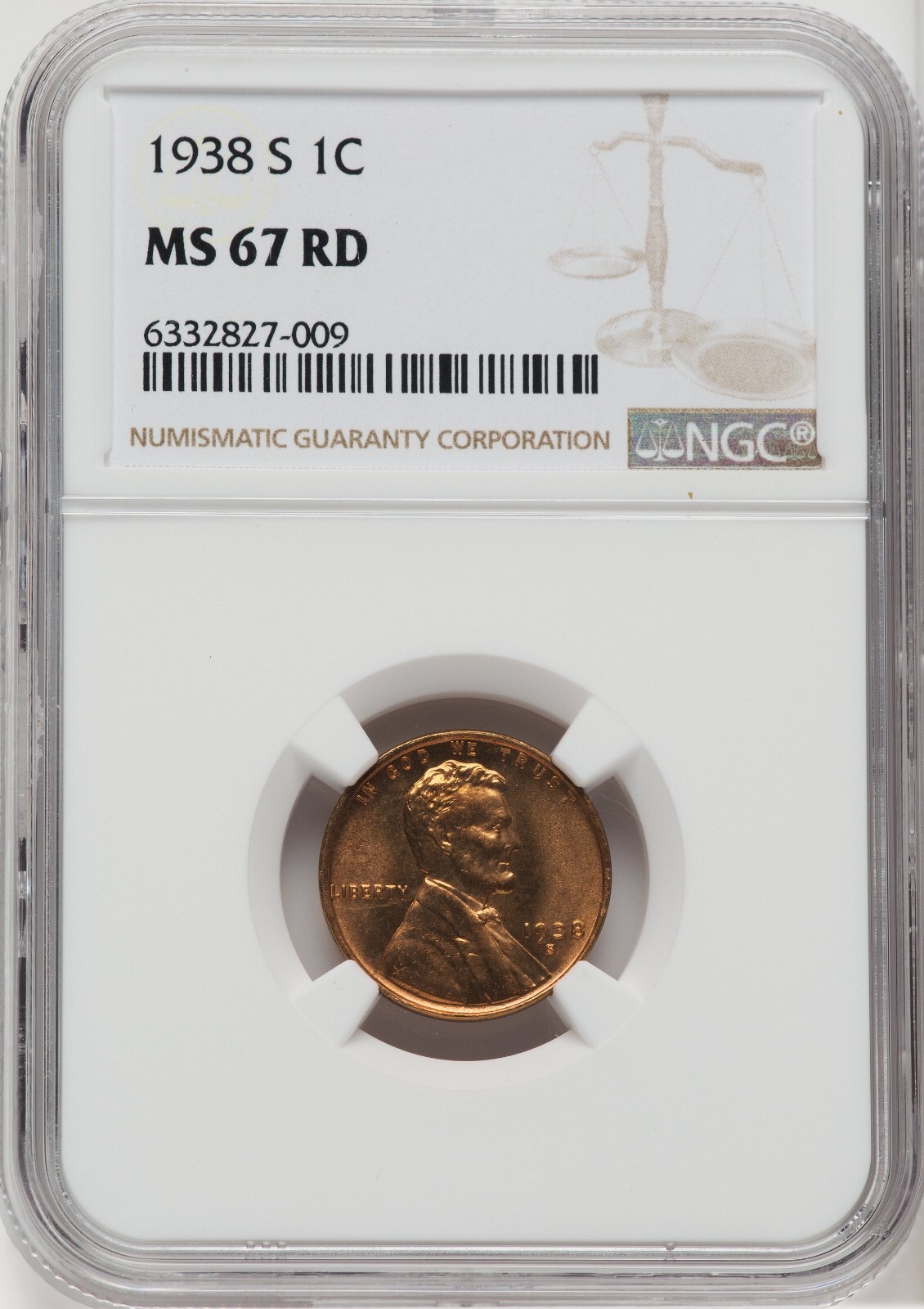 1938-S 1C MS67 Red Lincoln Cent, Wheat Reverse NGC Certified Graded ...