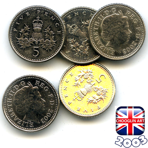 (x5) 2003 British ELIZABETH II FIVE PENCE 5p coins, 20 Years Old! | eBay