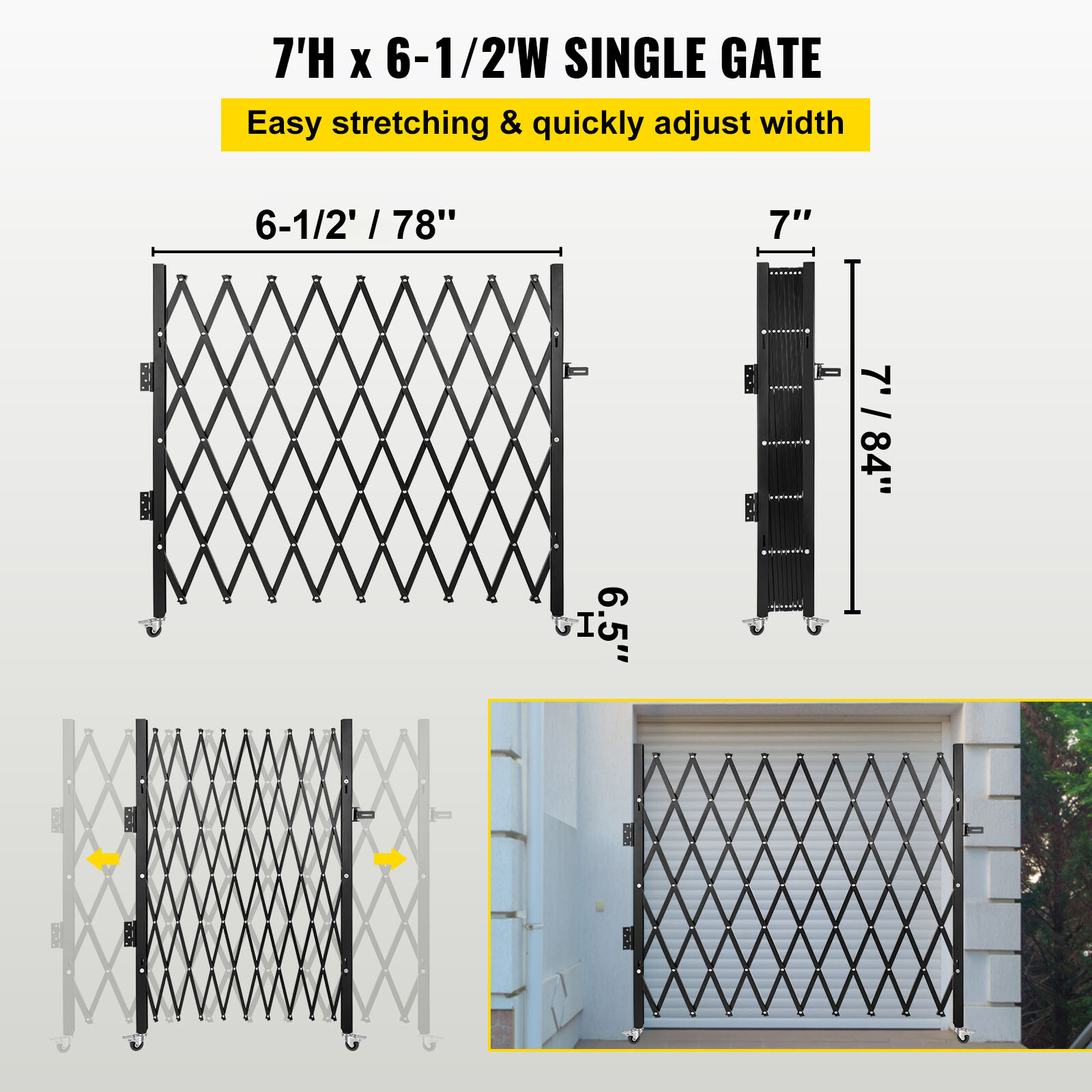 VEVOR Single Folding Security Gate Rolling Door Gate 6-1/2'H x 6-1/2'W ...