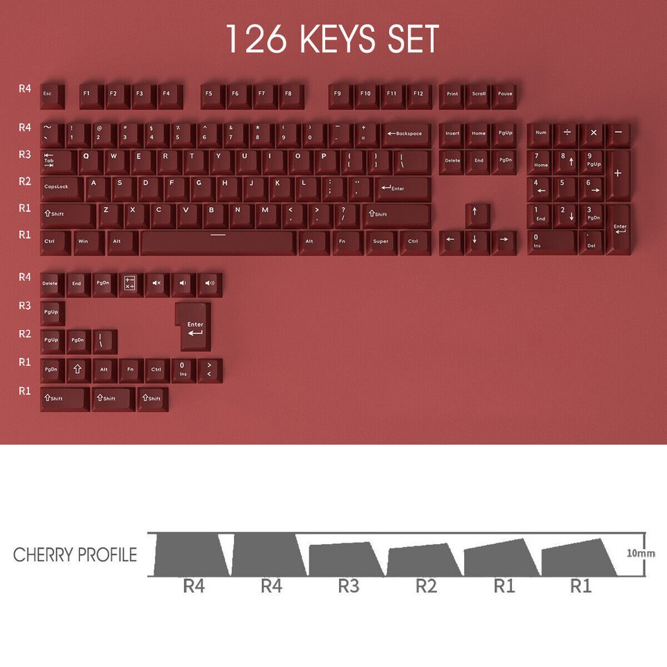 Deep Red PBT Doubleshot Keycaps 126keys Set for Cherry MX Mechanical ...