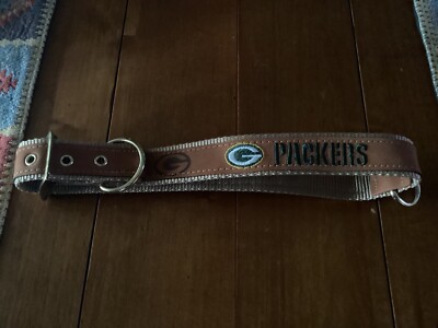 ZEP-PRO Brown Nylon & Leather Embroidered Green Bay Packers Dog Collar ...
