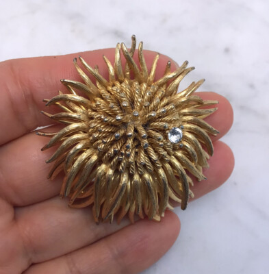 VTG MARCEL BOUCHER Gold Tone Rhinestone Sun Flower Pin Brooch | eBay