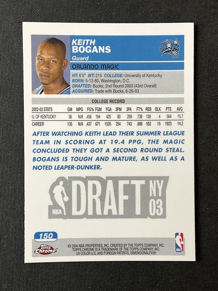 2003-04 Topps Chrome #150 Keith Bogans Orlando Magic Rookie Card! | eBay