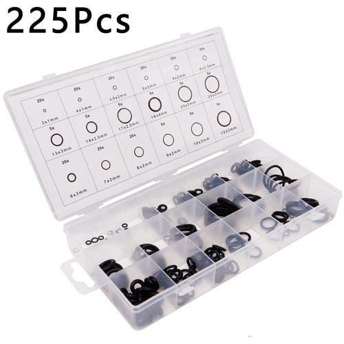 225Pcs Rubber O Ring Assortment Kit Set 18-Sizes Sealing Gasket Washers ...