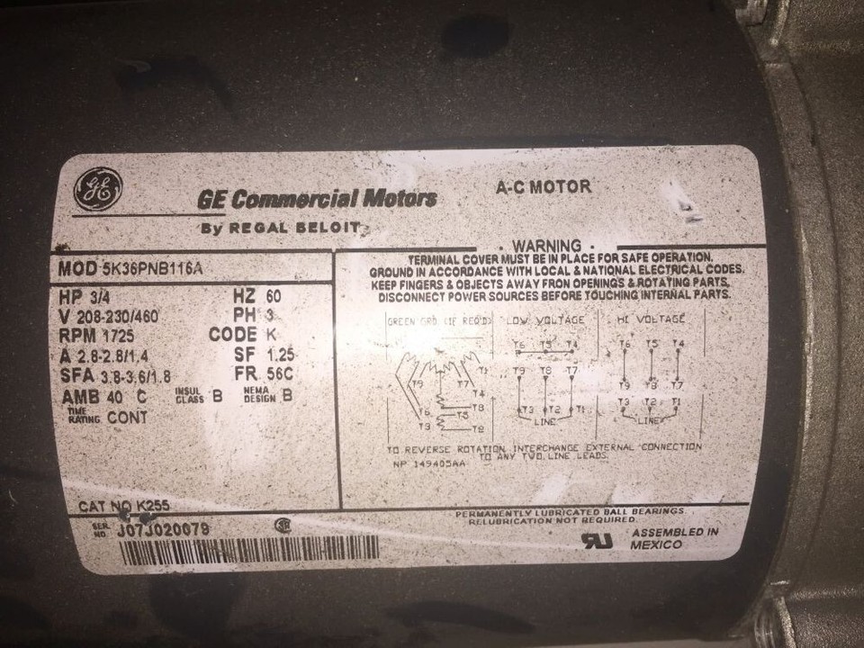 GE Commercial Motors 3/4 HP A-C Motor - Frame 56C | eBay