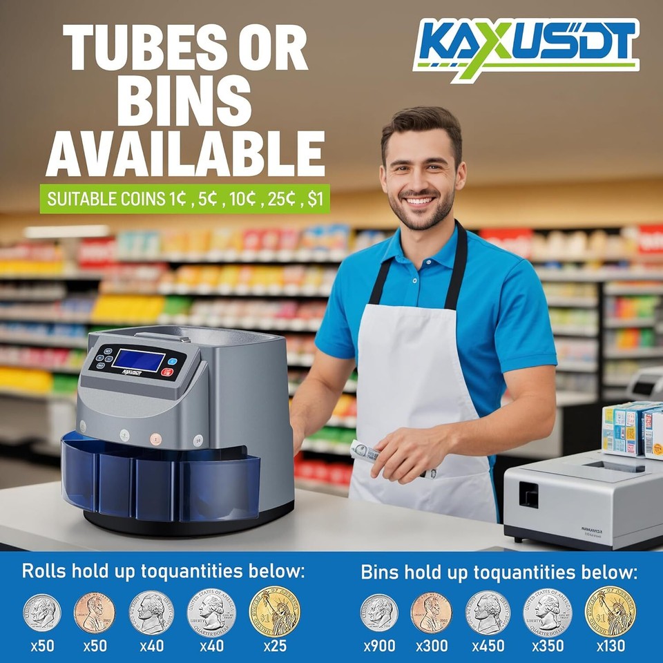 USD Coin Counter Machine, Professional Coin Sorter and Wrapper Roller ...