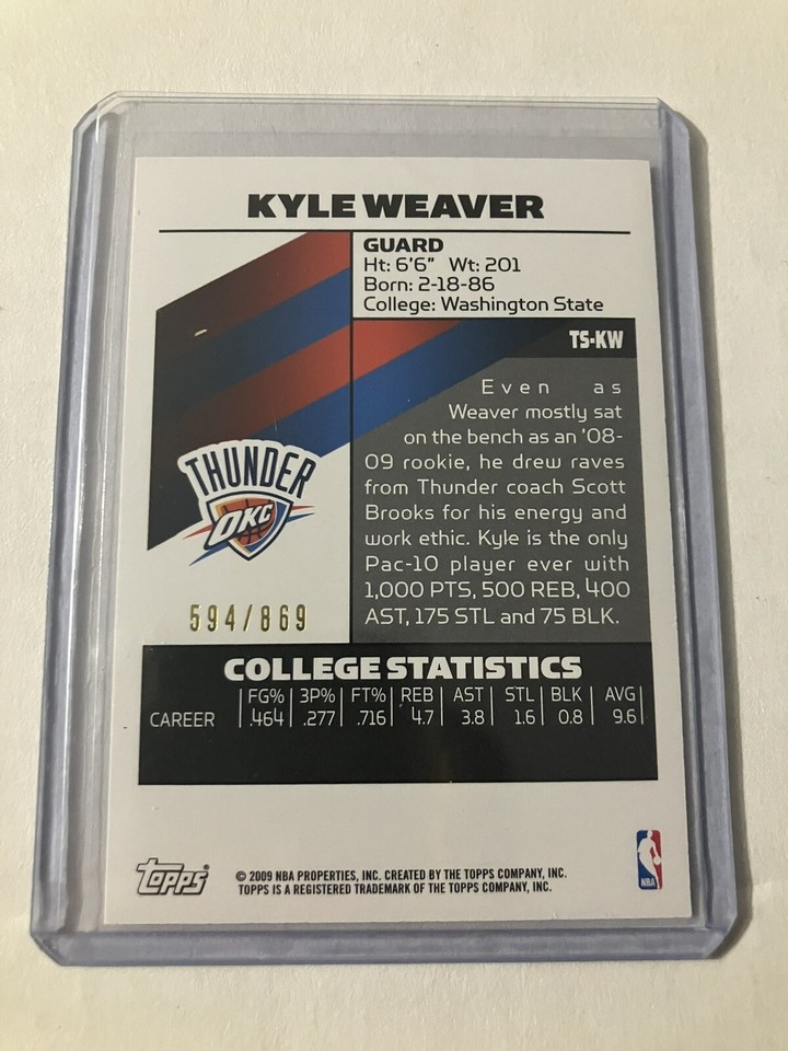 2008-09 Topps Signature Facsimile Red #TS-KW Kyle Weaver OKC Thunder ...