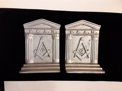 Circa 1920-30's Masonic Freemason F & A. M. Heavy Cast Metal Bookends ...