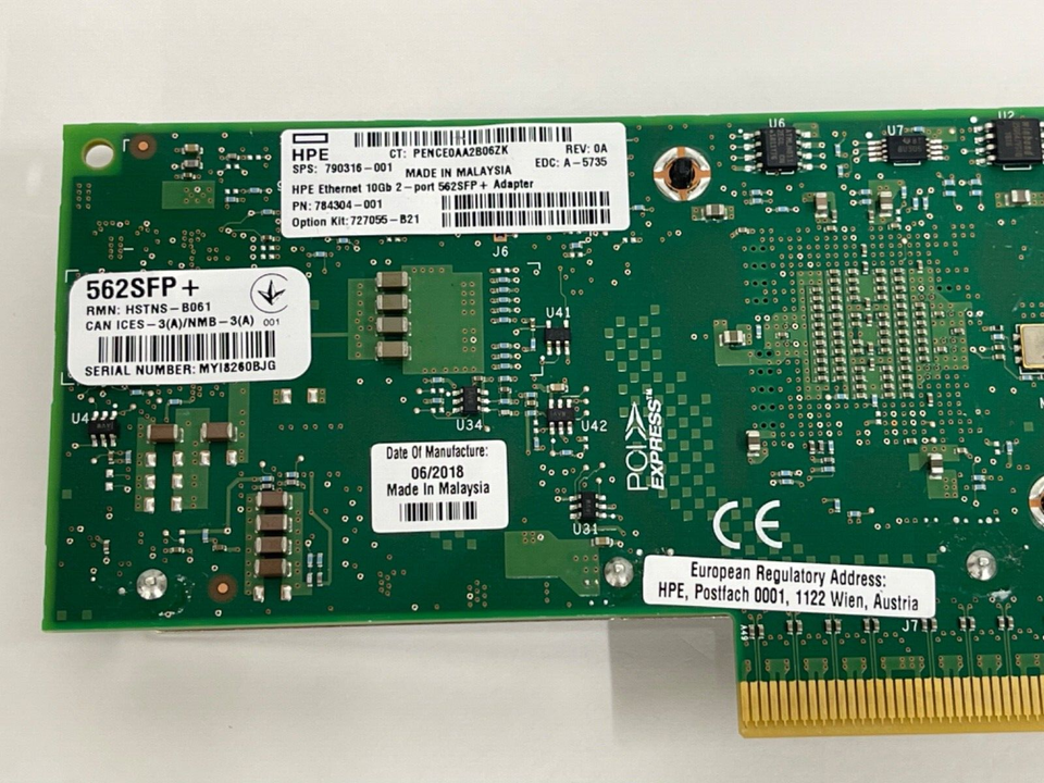 HPE ETHERNET 727055-B21 10GB 2-PORT 562SFP+ HP ADAPTER 790316-001 ...