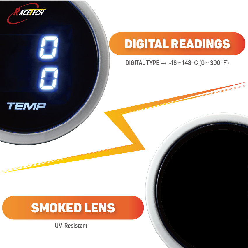 52mm 2-1/16" Digital Dual Temperature Gauge ¬∞F Inside & Outside Blue ...