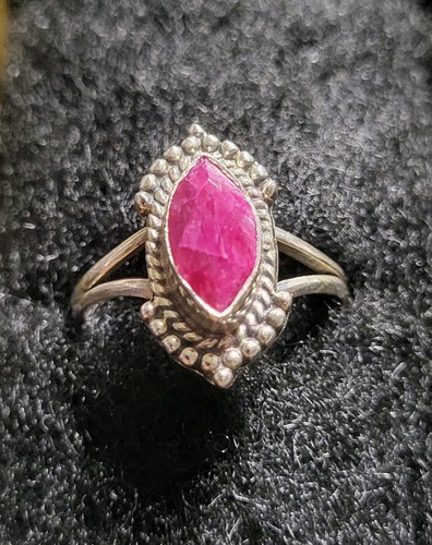 Size 5 Sterling Silver Rough Red Topaz Gem Petite Band Ring | eBay