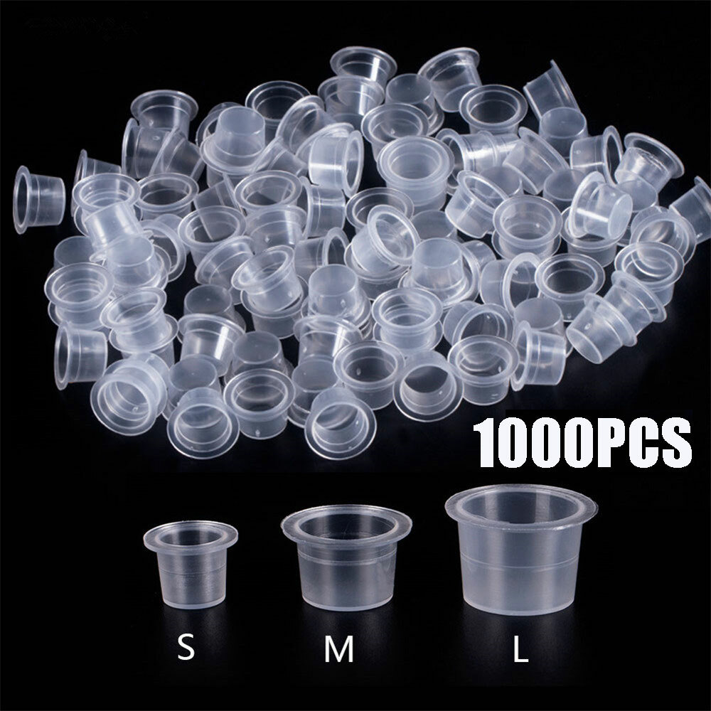 1000Pcs Plastic Small Medium Large Tattoo Ink Cups Caps Pigment Supply ...