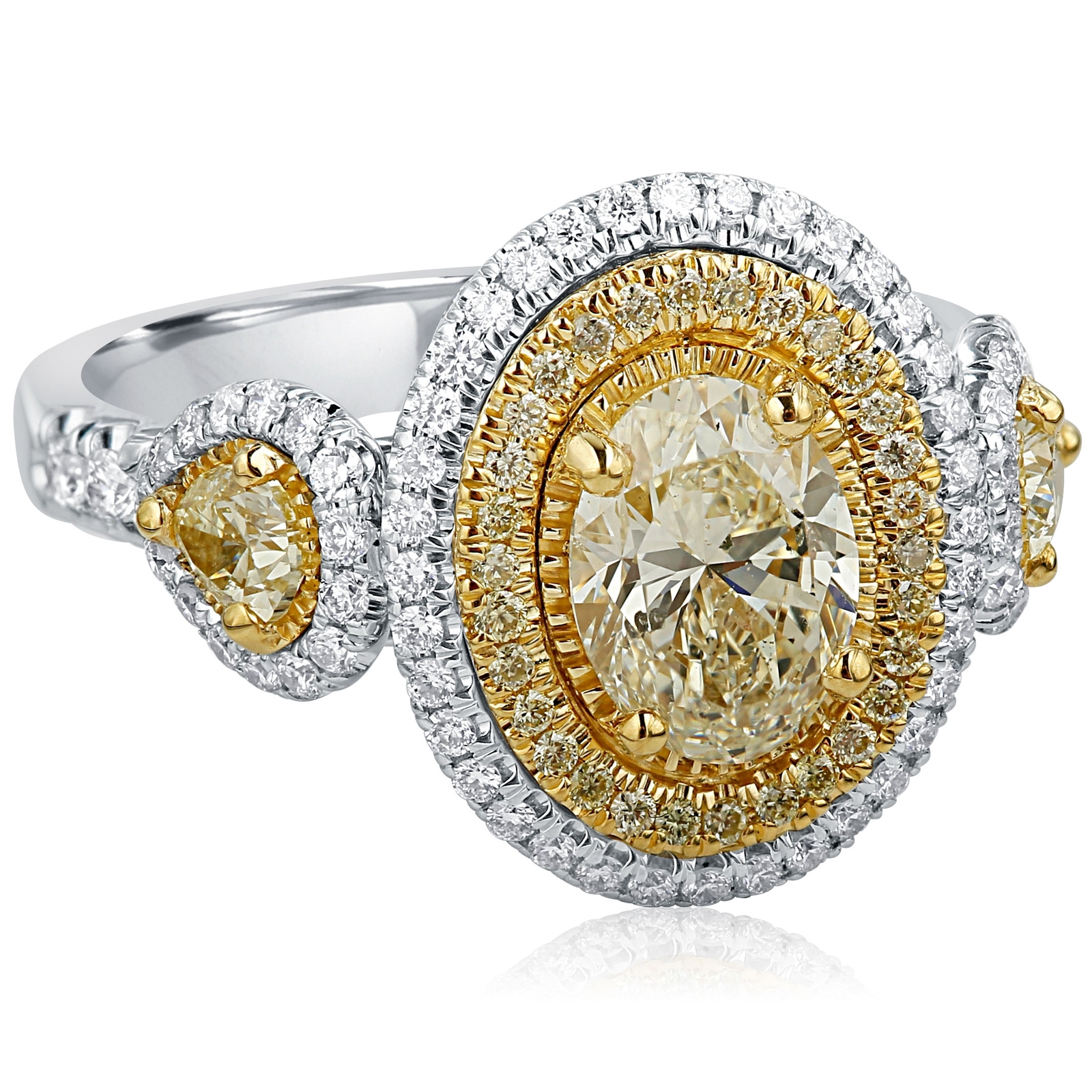 2.03 Ct GIA Certified Oval Faint Yellow Diamond Engagement Ring 18k ...