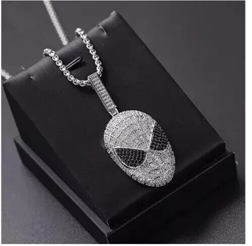 Mens 3Ct Lab Created Black Diamond Spider-Man face Pendant 14K White ...