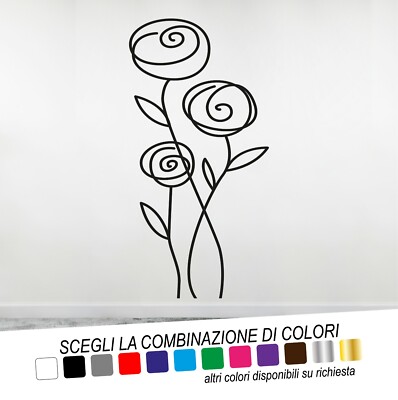 Adesivo Murale FIORI STILIZZATI Decorativo Parete Wall Sticker Tattoo ...