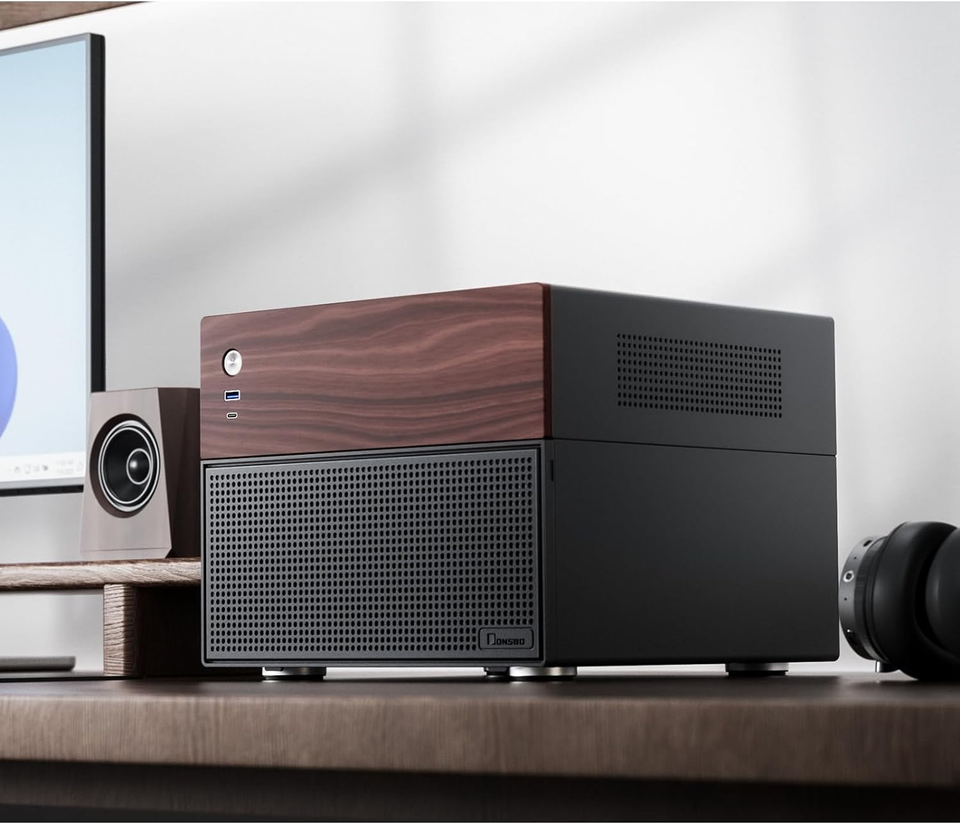 N4 Black NAS Pc Case, Walnut Wood, 8-Drive Bay/6 * 3.5 "HDD (4 Hot-Swap ...