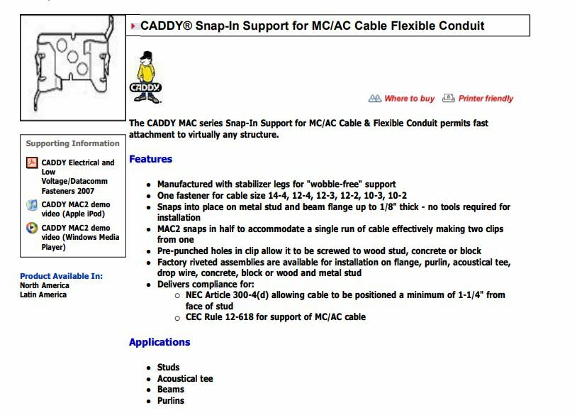 Caddy nVent Erico MAC224 Snap-In MC/AC Cable Support Clip 1/8 -1/4 ...
