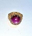 Vintage 12.98 CTs Star Ruby Cabochon Ring Set On 18k Yellow Gold Leaf ...