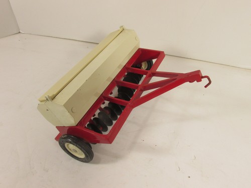 Vintage Metal Toy Grain Seeder Farm Implement Red Cream Pull Tractor ...