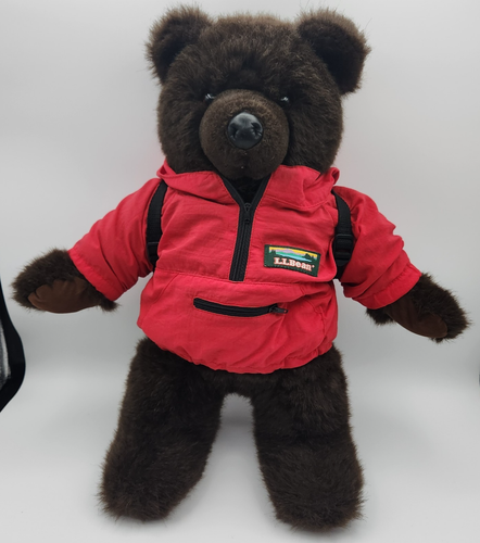 LL Bean Plush Brown Teddy Bear Vintage Red Rain Parka Anorak Jacket ...