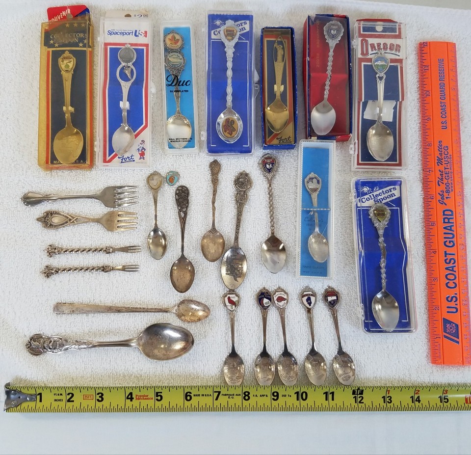 Lot 25 Collector Spoons Forks Souvenir States Kennedy Space Air Force ...