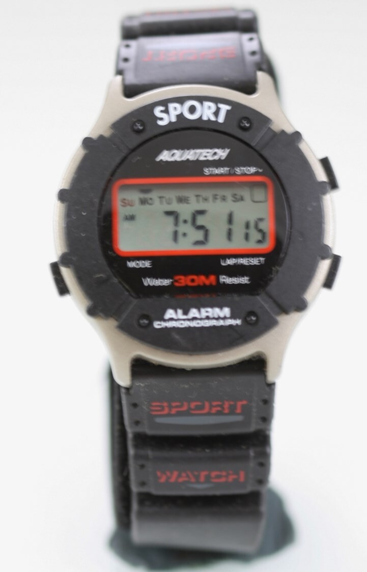 Aquatech Watch Men Gray Black Plastic 30m Chronograph Date Alarm ...