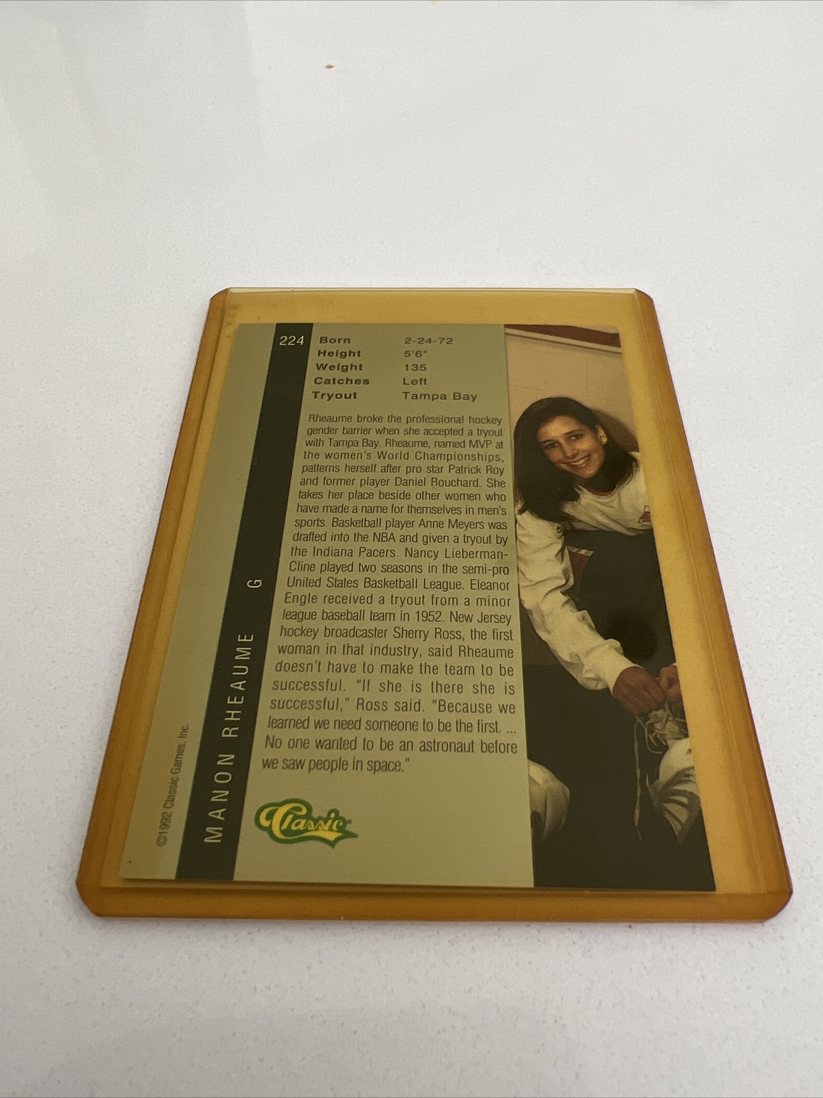 1992 Classic 4 Sport #224 Manon Rheaume Rookie Card Low Pop Hockey | eBay