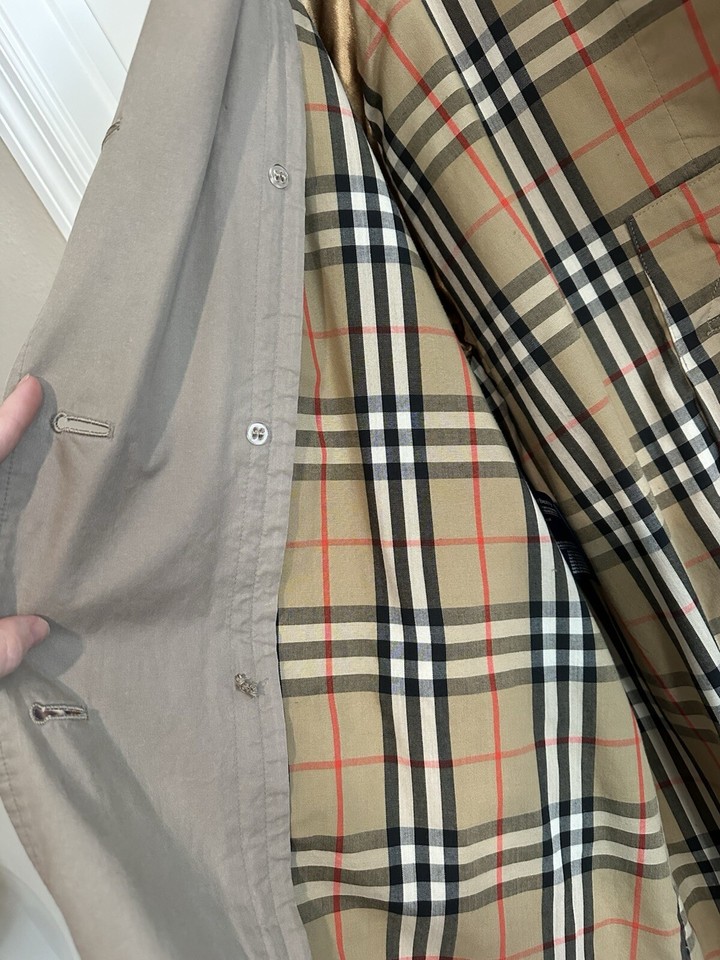 Burberrys Classic Trench Coat Size 12 L Khaki Nova Check Lining Vintage ...