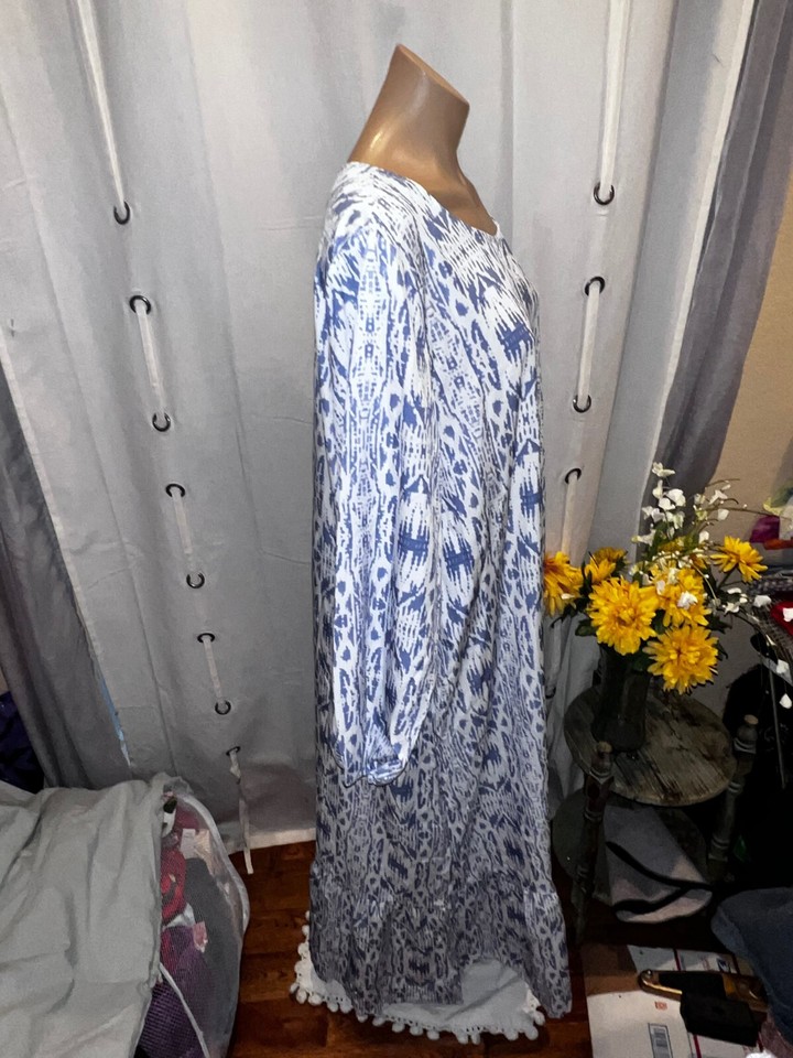 NWOT Temu Boho Womens Maxi Long Dress blue White w/belt size 1XL | eBay
