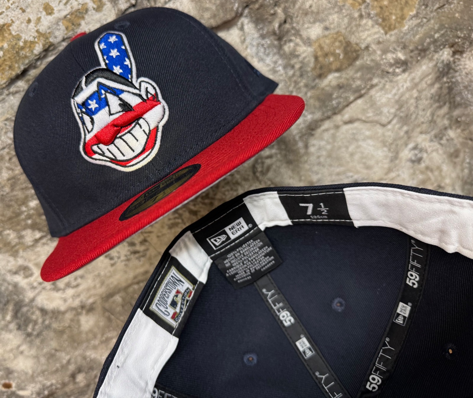Cleveland Indians Wahoo New Era Fitted Club 59Fifty USA FLAG 2tone ...