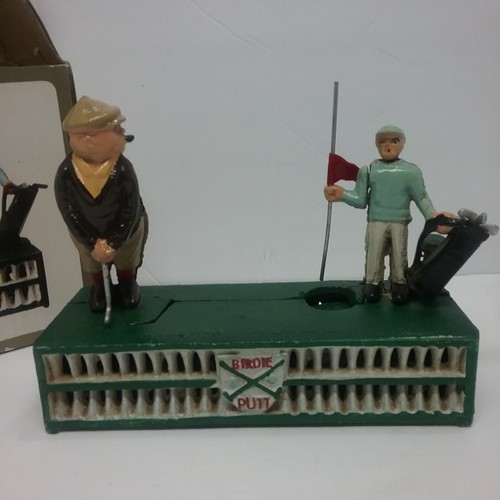 Vintage Cast Iron Golf Mechanical Bank Birdie Putt, Paul Sebastian coin ...