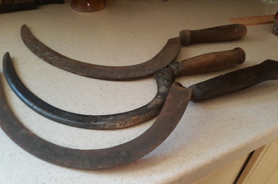 Lot of 3 Vintage & Antique Hand Scythe Sickle Village Blacksmith Old ...