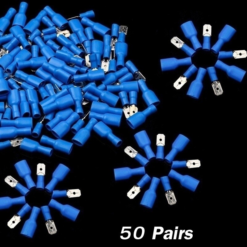 100X Male/Female Wire Spade Terminals 16-14AWG Insulated Splice Crimp ...