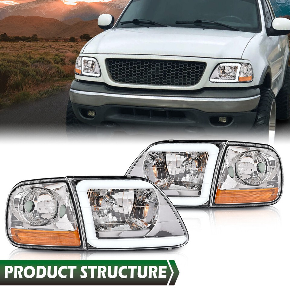 Clear LED DRL Headlights+Corner Lights Fit For 97-03 Ford F150/99-02 ...
