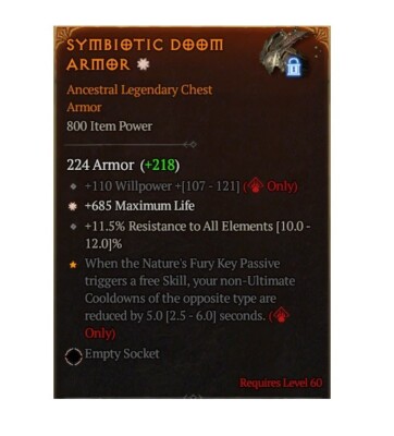 Diablo 4 S7 Symbiotic Doom Armor 1GA Legendary Chest Armor Item Gear ...