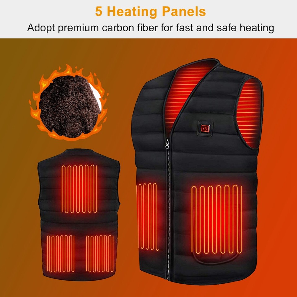 Electric Heated Vest for Men 5 Heating Zones with 12000mAh Battery ...
