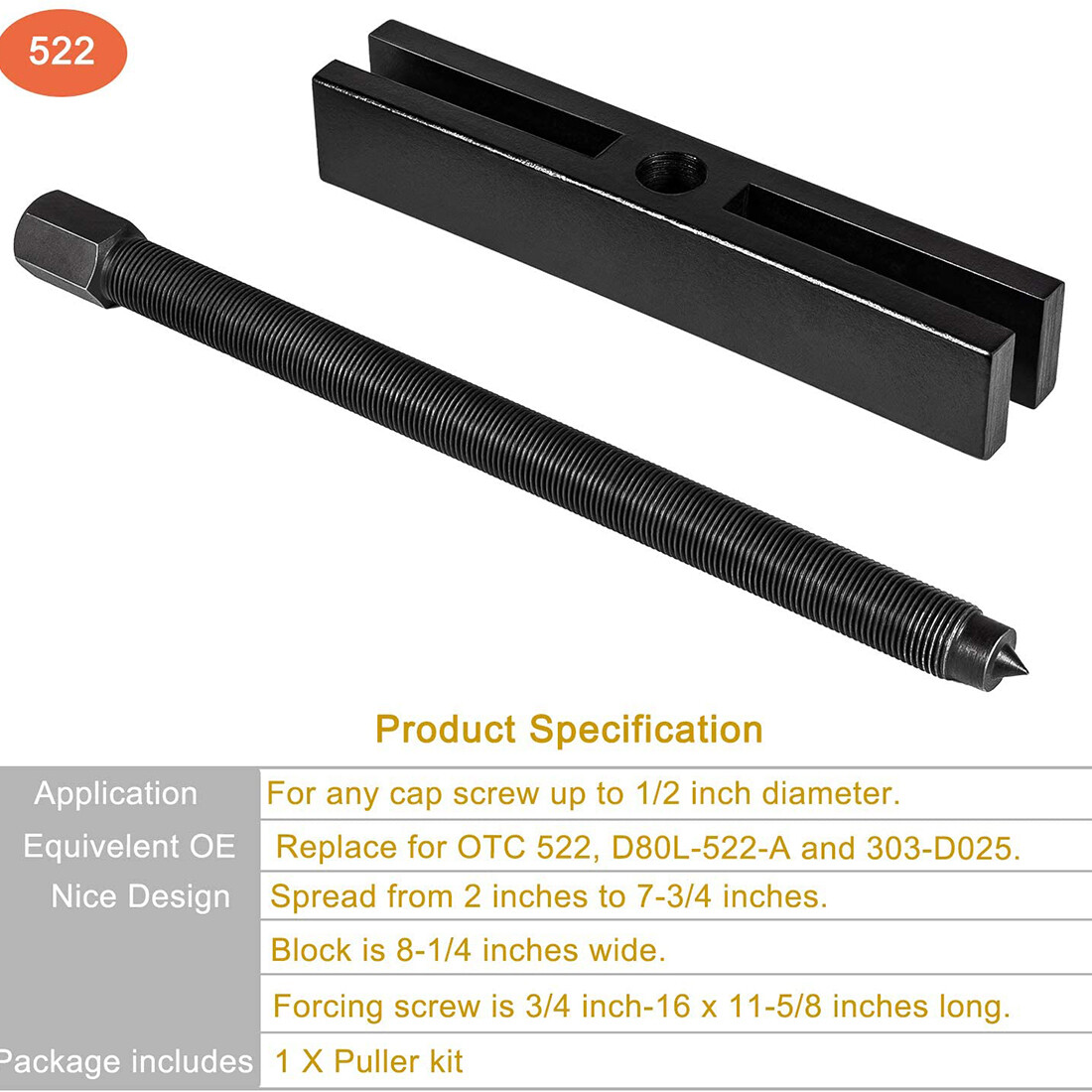 2pcs/set Large Gear and Pulley Puller Replace OTC 522 & 7393 Tapped ...