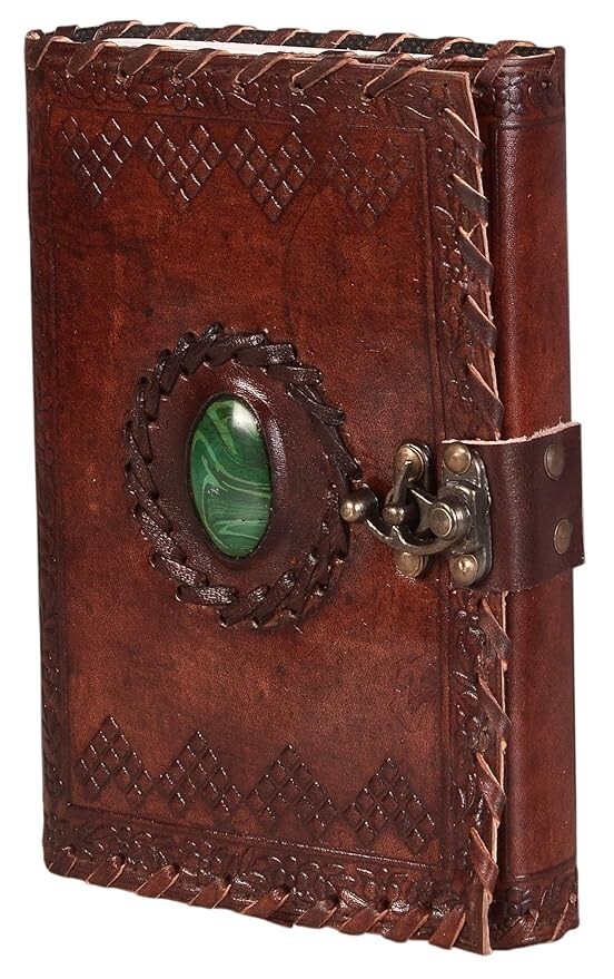 Handmade Leather Diary Journal with Antique Green Stone 200 pages Bound ...