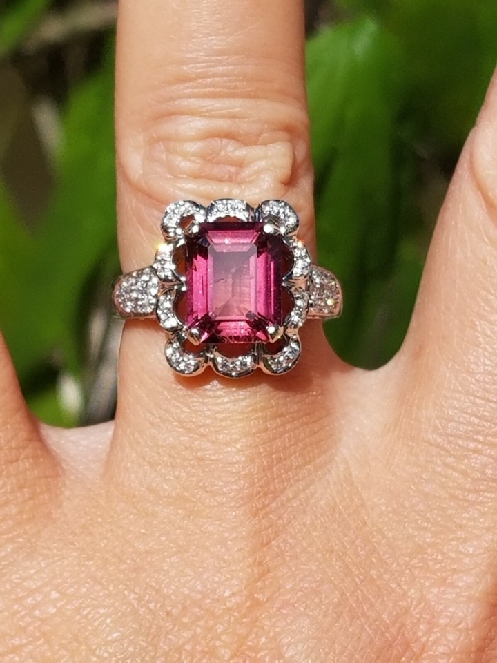 Beautiful Pink Tourmaline Diamond Frame 18k gold ring | eBay