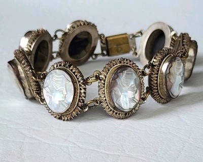VINTAGE GIUSEPPE MANDILE ITALIAN 800 SILVER OVER BRASS 7 CAMEO BRACELET ...