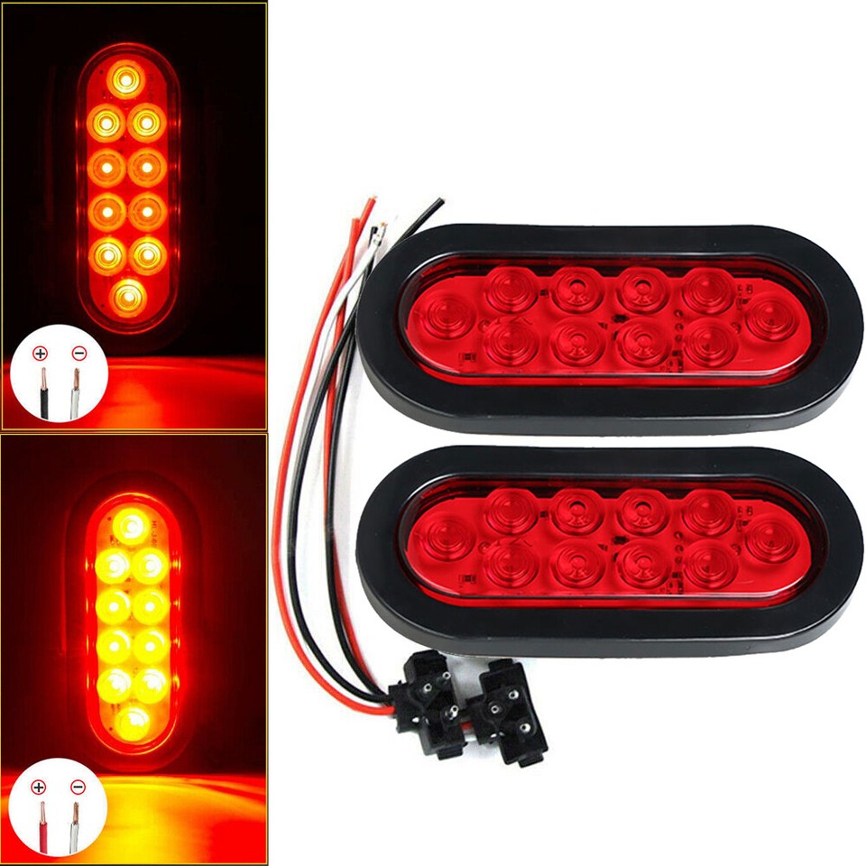 2Pcs 10 LED Trailer Truck Stop/Turn/Tail Brake Lights 6" Oval Sealed ...