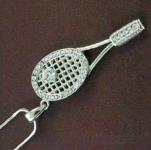 2CT Round Cut Lab-Created Diamond Tennis Ball Racket Pendant 14K White ...