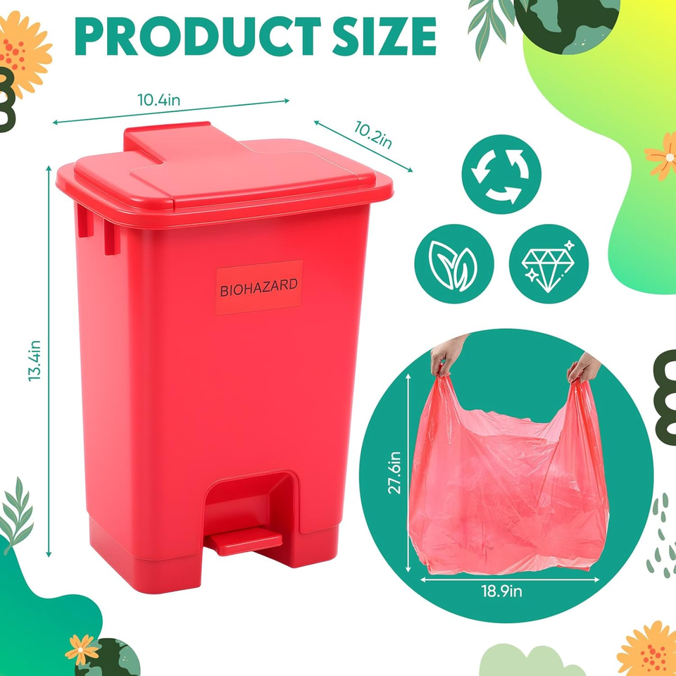 1 Set 5.3 Gallon Biohazard Trash Can with Foot-Operated Self-Closing ...